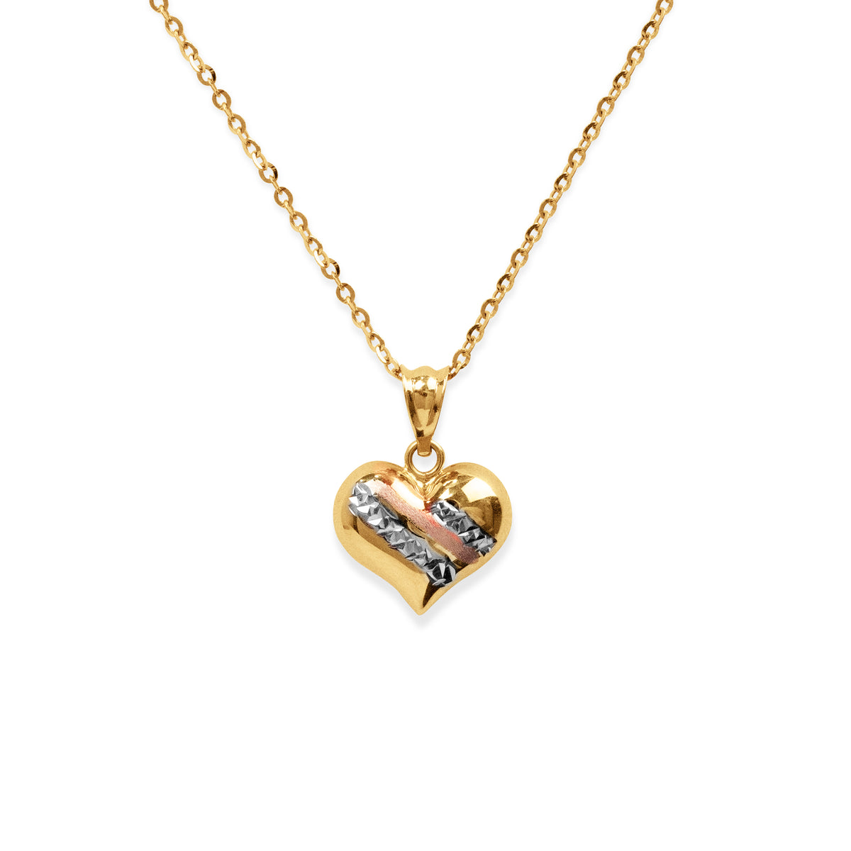 TRI-COLOR HEART PENDANT WITH CABLE CHAIN IN 18K GOLD – F&C Jewelry ...